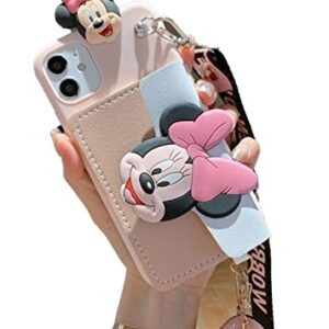 Threesee for iPhone 11 Case,Puppy Mickey Minnie Mouse Cute Cartoon Card Bag Oblique Straddle Rope Soft TPU Women Girls Kids Protective Phone Case for iPhone 11 6.1 inch,Minnie Mouse