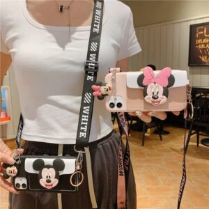 Threesee for iPhone 11 Case,Puppy Mickey Minnie Mouse Cute Cartoon Card Bag Oblique Straddle Rope Soft TPU Women Girls Kids Protective Phone Case for iPhone 11 6.1 inch,Minnie Mouse