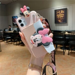 Threesee for iPhone 11 Case,Puppy Mickey Minnie Mouse Cute Cartoon Card Bag Oblique Straddle Rope Soft TPU Women Girls Kids Protective Phone Case for iPhone 11 6.1 inch,Minnie Mouse