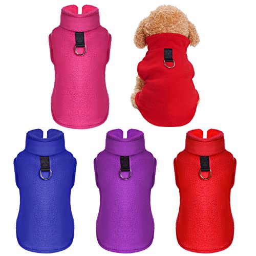 4pcs Dog Vest Sweater Pet Cold Weather Pullover Polar Fleece Winter Puppy Shirt Warm Clothes with Leash Ring for Small Pets Cats Dogs (Blue Purple Red Rose, Large)