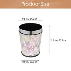 GLEAVI Garbage Bin Garbage Bin Stainless Steel Ring Trash Can Flower Print Kitchen Waste Bin Container Garbage Can Waste Bucket Basket for Bathroom Bathroom Trashcan Bathroom Trashcan