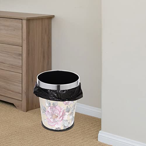 GLEAVI Garbage Bin Garbage Bin Stainless Steel Ring Trash Can Flower Print Kitchen Waste Bin Container Garbage Can Waste Bucket Basket for Bathroom Bathroom Trashcan Bathroom Trashcan