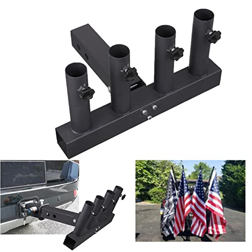 VANROUG Upgrade Hitch Mount 4 Truck Flag Pole Holder,Fishing Rod Storage Rack Adjustable Angle for Any Vehicle with Standard 2" Hitch Receiver,Black