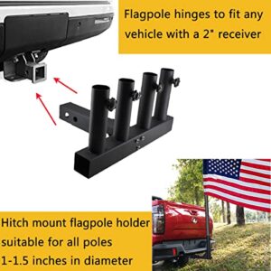 VANROUG Upgrade Hitch Mount 4 Truck Flag Pole Holder,Fishing Rod Storage Rack Adjustable Angle for Any Vehicle with Standard 2" Hitch Receiver,Black