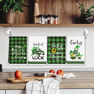 4PCS Saint Patrick Day Kitchen Towel Shamrock Seasonal Decorative Hand Towel Green Plaid Home Decor Dish Towels Shamrock Bath Towels 15.75 * 23.62inch Irish Decorative Dishcloth for Cooking Baking