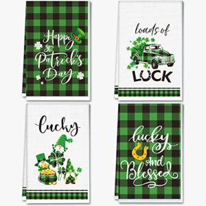 4pcs saint patrick day kitchen towel shamrock seasonal decorative hand towel green plaid home decor dish towels shamrock bath towels 15.75 * 23.62inch irish decorative dishcloth for cooking baking