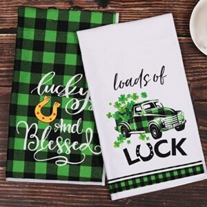 4PCS Saint Patrick Day Kitchen Towel Shamrock Seasonal Decorative Hand Towel Green Plaid Home Decor Dish Towels Shamrock Bath Towels 15.75 * 23.62inch Irish Decorative Dishcloth for Cooking Baking