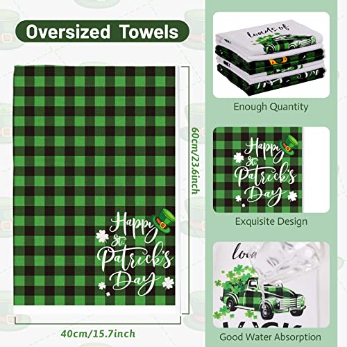 4PCS Saint Patrick Day Kitchen Towel Shamrock Seasonal Decorative Hand Towel Green Plaid Home Decor Dish Towels Shamrock Bath Towels 15.75 * 23.62inch Irish Decorative Dishcloth for Cooking Baking