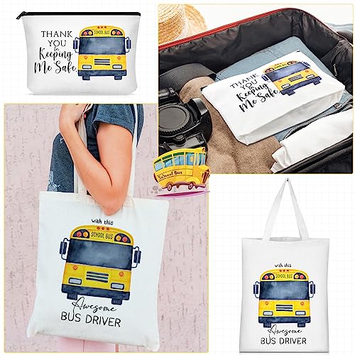 Unittype 4 Pieces Bus Driver Gift Bus Driver Appreciation Gifts Tote Bag Make up Bag Bus Driver Cosmetics Bag for Women Bus Driver