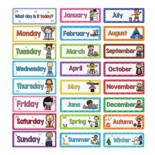 Lachilly 24 Pcs, 3 Themes Days of The Week/Seasonal/Months of The Year Flash Cards Subject Titles for Bulletin Board Headliners Classroom Decoration English Words