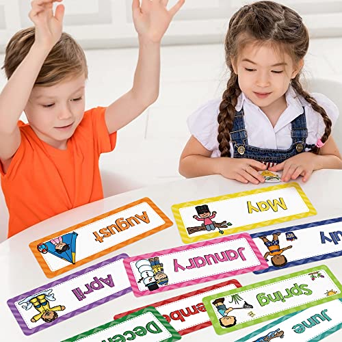 Lachilly 24 Pcs, 3 Themes Days of The Week/Seasonal/Months of The Year Flash Cards Subject Titles for Bulletin Board Headliners Classroom Decoration English Words