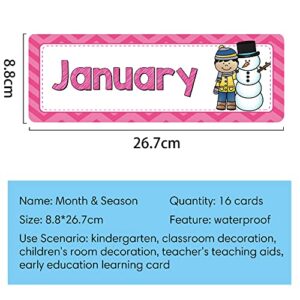 Lachilly 24 Pcs, 3 Themes Days of The Week/Seasonal/Months of The Year Flash Cards Subject Titles for Bulletin Board Headliners Classroom Decoration English Words