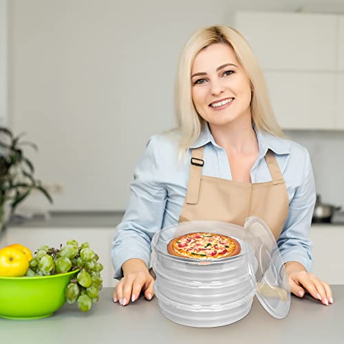 3 Pcs 12 Inch Food Storage Container with Lid and Handle, 2 Compartments Pie Carrier Round Pizza Holder Reusable Pizza Keeper for Egg Cheese Tortilla Pastry Cakes Desserts