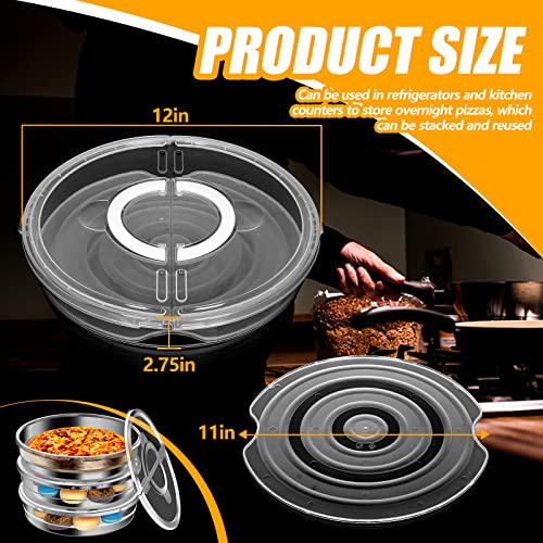 3 Pcs 12 Inch Food Storage Container with Lid and Handle, 2 Compartments Pie Carrier Round Pizza Holder Reusable Pizza Keeper for Egg Cheese Tortilla Pastry Cakes Desserts