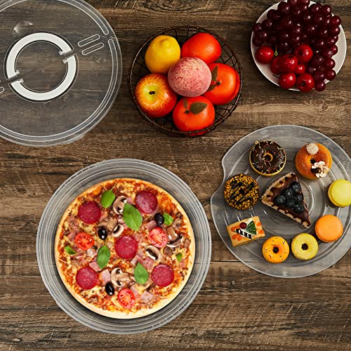 3 Pcs 12 Inch Food Storage Container with Lid and Handle, 2 Compartments Pie Carrier Round Pizza Holder Reusable Pizza Keeper for Egg Cheese Tortilla Pastry Cakes Desserts