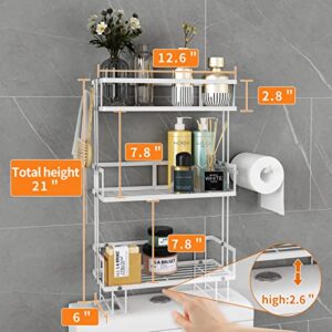 Fokyfok Over Toilet Bathroom Organizer,Over The Toilet Storage Shelf, Toilet Shelf with Toilet Paper Holder,Bathroom Shelf Over Toilet,3 Tier Toilet Storage Rack White Metal