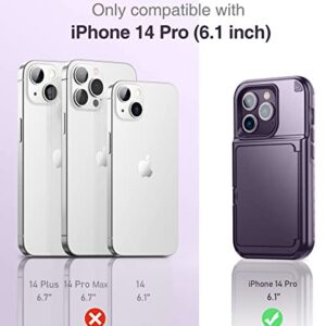 WeLoveCase iPhone 14 Pro Case for Women, Men Defender Credit Card Holder Cover with Hidden Mirror, Three Layer Shockproof Heavy Duty Protection Case for iPhone 14 Pro 6.1'' Deep Purple