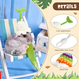 8 Pcs Mini Hamster Hat Hand Knitted Small Animals Hat with Adjustable Strap Frog Bunny Rainbow Carrot Mini Hat Tiny Cute Pet Hat for Small Animals Holiday Party Clothes Costume Accessories Photo Props