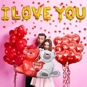 Anniversary Decorations, I Love You Balloons and Heart Balloons Kit with 1000pcs Artificial Rose Petals and 4Pack Red Heart Garland for Valentine Day Romantic Special Night Anniversary Decorations