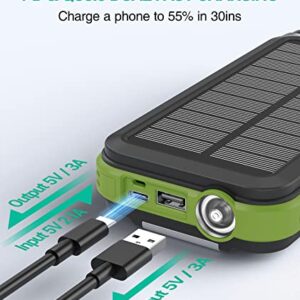 BLAVOR Solar Power Bank with FM Radio,Portable Wireless Charger 20000mAh External Battery Pack 15W QC 3.0 Fast Charging,Bright Flashlight, Compatible with Smartphones and All USB Devices (Green)