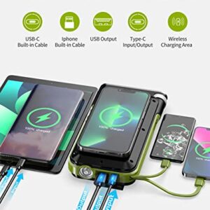 BLAVOR Solar Power Bank with FM Radio,Portable Wireless Charger 20000mAh External Battery Pack 15W QC 3.0 Fast Charging,Bright Flashlight, Compatible with Smartphones and All USB Devices (Green)