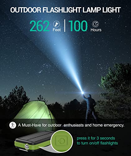 BLAVOR Solar Power Bank with FM Radio,Portable Wireless Charger 20000mAh External Battery Pack 15W QC 3.0 Fast Charging,Bright Flashlight, Compatible with Smartphones and All USB Devices (Green)