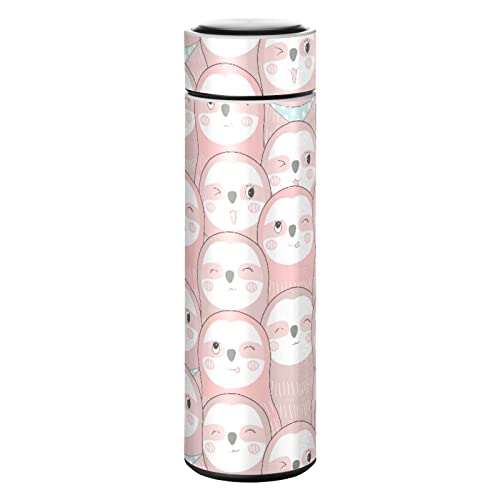 CaTaKu Pink Cute Sloth Animal Water Bottle Insulated 16 oz Stainless Steel Flask Thermos Bottle for Coffee Water Drink Reusable Wide Mouth Vacuum Travel Mug Cup