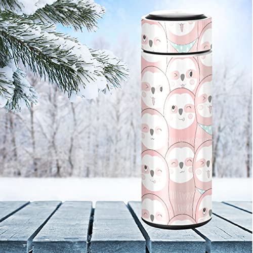 CaTaKu Pink Cute Sloth Animal Water Bottle Insulated 16 oz Stainless Steel Flask Thermos Bottle for Coffee Water Drink Reusable Wide Mouth Vacuum Travel Mug Cup