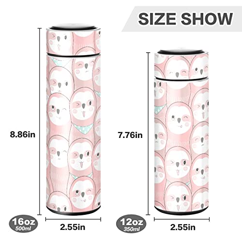 CaTaKu Pink Cute Sloth Animal Water Bottle Insulated 16 oz Stainless Steel Flask Thermos Bottle for Coffee Water Drink Reusable Wide Mouth Vacuum Travel Mug Cup