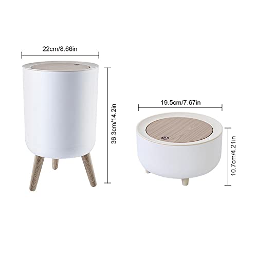 Trash Can, 8.7inchx14.3inch Gallon Garbage Can with Press Top Lid, Nordic Modern Waste Basket, Plastic High Foot Trash Bin Suitable for Kitchen, Bedroom, Living Room, Office, Outdoor