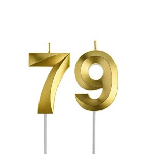 gold 79th & 97th birthday candles,gold number 79 97 cake topper for birthday decorations party decoration