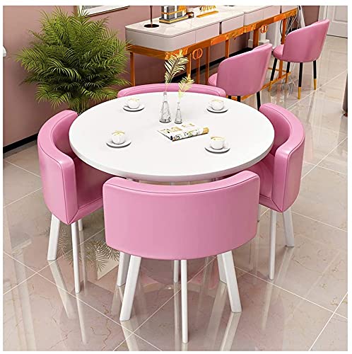 Office Business Hotel Lobby Dining Table Set, Home Dining Table and Chair Set 1 Table and 4 Chairs PU Leather Chair Hotel Clothing Store Restaurant Bedroom Balcony (Color : Red) (Color : Pink)