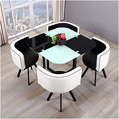 Office Business Hotel Lobby Dining Table Set, Home Dining Room Furniture Set 1 Table 4 Chairs Kitchen Bar Balcony Bedroom Library Billiard Hall Office (Color : Black, Size : Square)