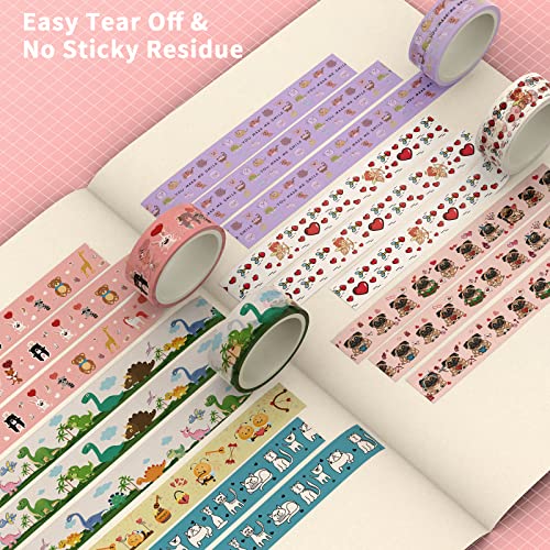 goremote Washi Tape Set Cute Animal Washi Tape for Kids, DIY Crafts Washi Tape Kit for Gift Wrapping Scrapbooking Supplies Bullet Journals Planners Party Decorations with Gift Card for Classroom