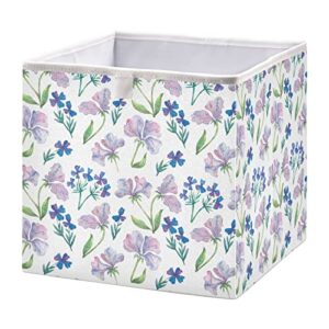 kigai purple flowers storage baskets, 16x11x7 in collapsible fabric storage bins organizer rectangular storage box for shelves, closets, laundry, nursery, home decor