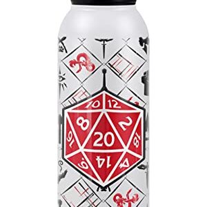 Dungeons & Dragons OFFICIAL D20 Pattern 24 oz Insulated Canteen Water Bottle, Leak Resistant, Vacuum Insulated Stainless Steel with Loop Cap