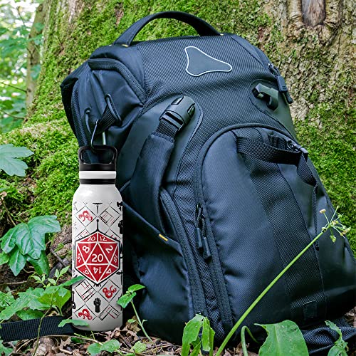 Dungeons & Dragons OFFICIAL D20 Pattern 24 oz Insulated Canteen Water Bottle, Leak Resistant, Vacuum Insulated Stainless Steel with Loop Cap