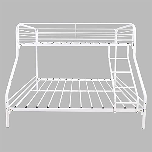 DNYN Twin Over Full Bunk Bed for Kids Bedroom,Heavy Duty Metal Bedframe with Enhanced Upper-Level Guardrail,No Box Spring Required, White