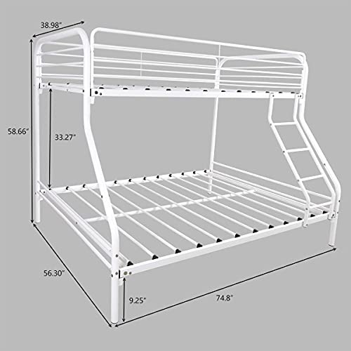 DNYN Twin Over Full Bunk Bed for Kids Bedroom,Heavy Duty Metal Bedframe with Enhanced Upper-Level Guardrail,No Box Spring Required, White