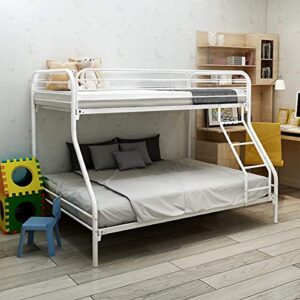 DNYN Twin Over Full Bunk Bed for Kids Bedroom,Heavy Duty Metal Bedframe with Enhanced Upper-Level Guardrail,No Box Spring Required, White