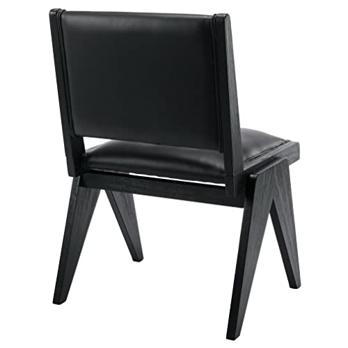 RIVOVA Mid Century Modern Dining Chairs Set of 2, Upholstered Black PU Leather Dining Room Chairs with Wood Legs, Farmhouse Kitchen Accent Armless Side Chairs with Square Backrest