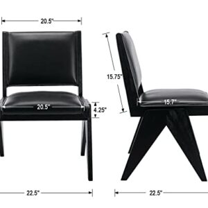 RIVOVA Mid Century Modern Dining Chairs Set of 2, Upholstered Black PU Leather Dining Room Chairs with Wood Legs, Farmhouse Kitchen Accent Armless Side Chairs with Square Backrest