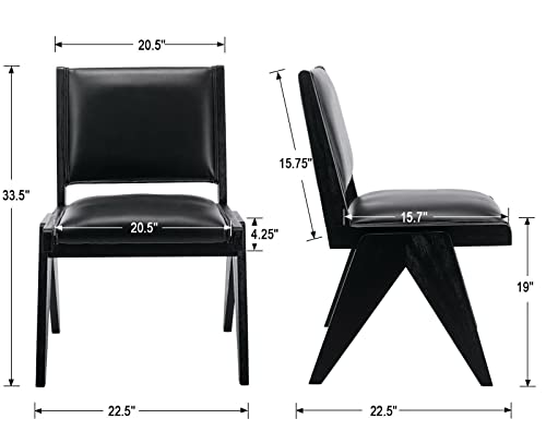 RIVOVA Mid Century Modern Dining Chairs Set of 2, Upholstered Black PU Leather Dining Room Chairs with Wood Legs, Farmhouse Kitchen Accent Armless Side Chairs with Square Backrest