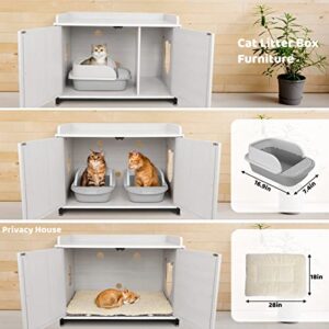 AZAMIA Cat Litter Box Furniture, Wooden Litterbox Hidden Enclosure Furniture Kitty Cat Washroom Storage Bench, Cat Litter Box Enclosures with Divider for Indoor Cat, White