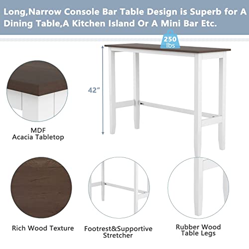 FRITHJILL Bar Height Dining Table Chairs Set, Farmhouse Style Space Saver Rectangular Sofa Pub Table with 2 Upholstered Seat Chairs