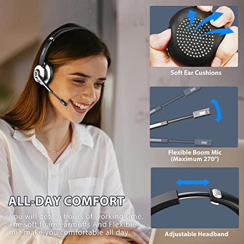 Bluetooth Headset, Wireless Headset with Microphone Noise Canceling, Wireless Headphones with USB Audio Dongle for Cell Phone Computer Office Home|Call Center|Skype|Zoom|MS Teams Work Headset