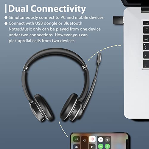 Bluetooth Headset, Wireless Headset with Microphone Noise Canceling, Wireless Headphones with USB Audio Dongle for Cell Phone Computer Office Home|Call Center|Skype|Zoom|MS Teams Work Headset