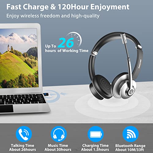 Bluetooth Headset, Wireless Headset with Microphone Noise Canceling, Wireless Headphones with USB Audio Dongle for Cell Phone Computer Office Home|Call Center|Skype|Zoom|MS Teams Work Headset