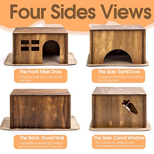 Guinea Pig Hideout and House with Liners, Easter Guinea Pig Accessories 2 Doors & Bottomless Wooden Hut with Washable Pee Pad Warm Room Retro Habitat Enclousure for Hamster Chinchilla Guinea Pigs