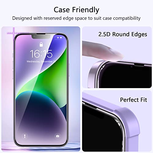 ruwa Screen Protector for iPhone 13/13 Pro/14 [3-Pack] [6.1 Inch] Display Tempered Glass Film with Easy Installation Frame, Ultra HD, 9H Hardness, Scratch Resistant, Case Friendly, Full Coverage